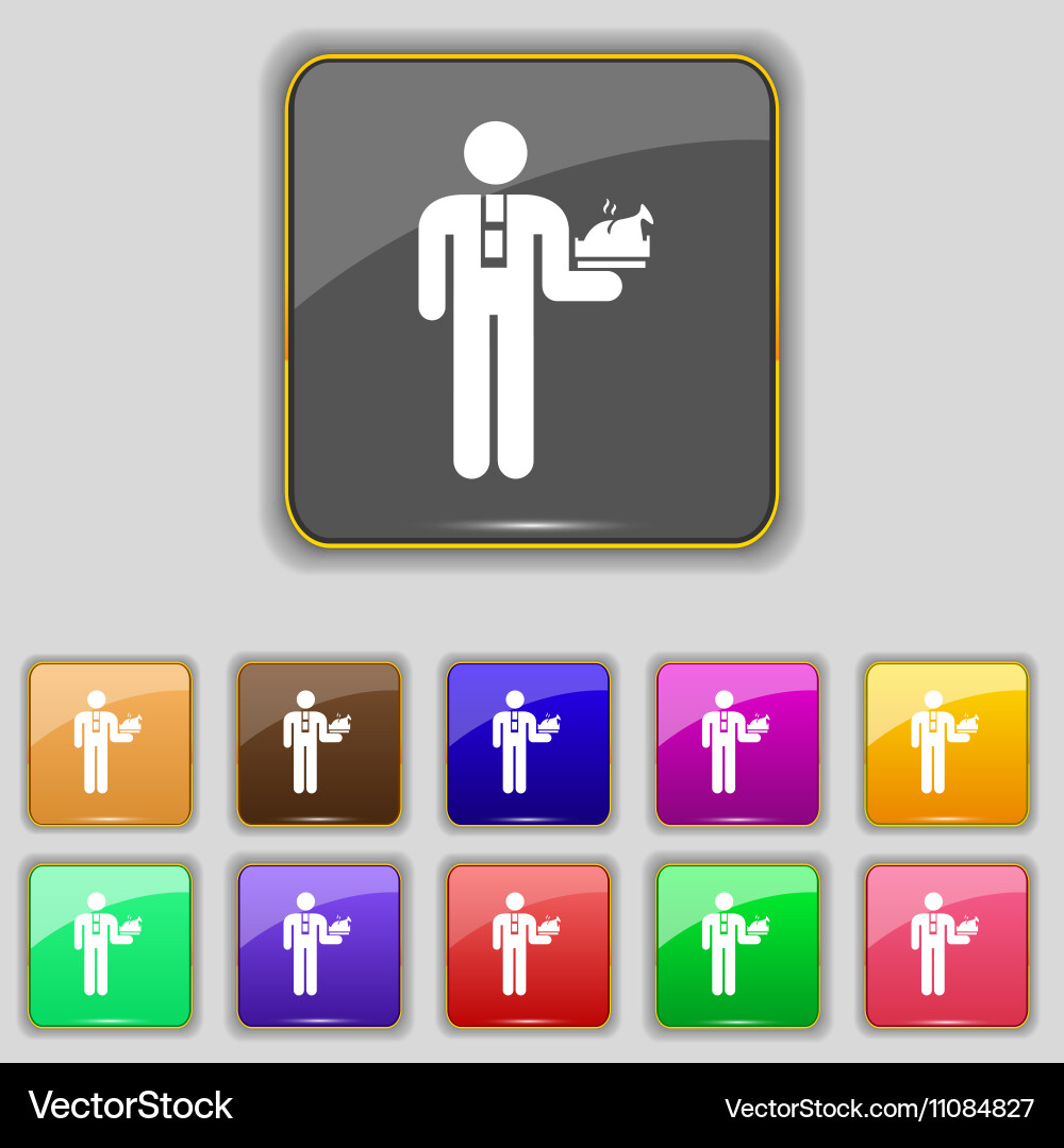 Waiter icon sign set with eleven colored buttons Vector Image