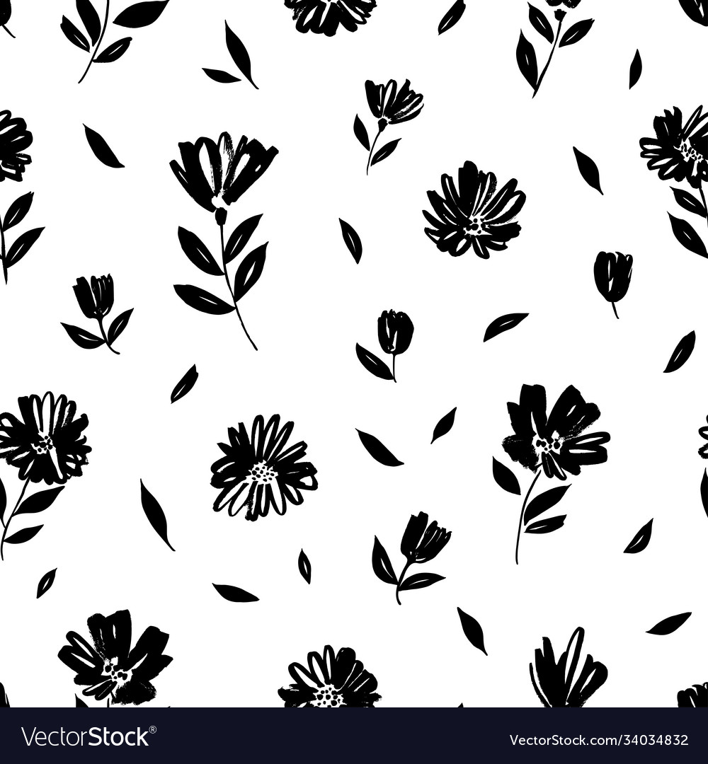 Brush flower seamless pattern Royalty Free Vector Image
