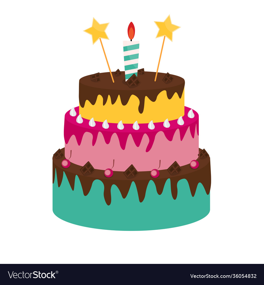 Cute birthday cake icon with candles design Vector Image