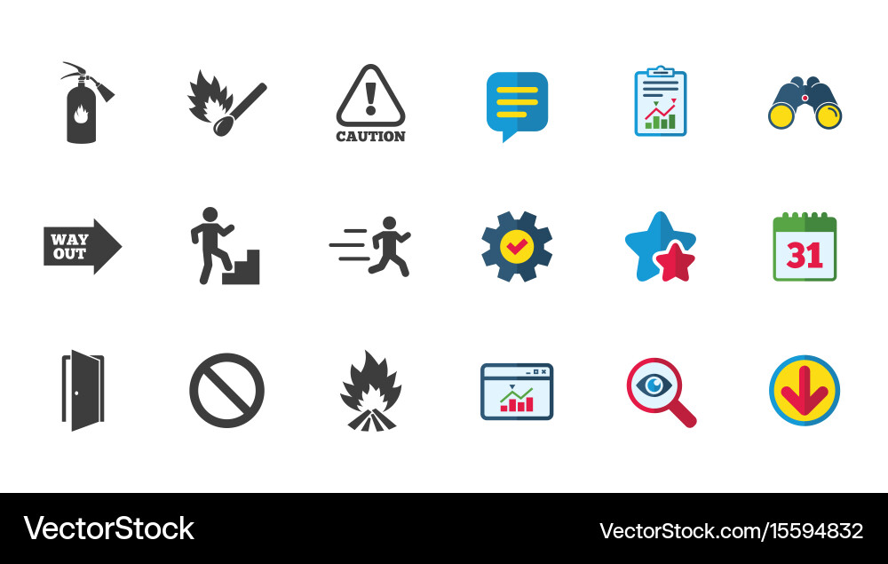 Fire safety emergency icons extinguisher sign Vector Image