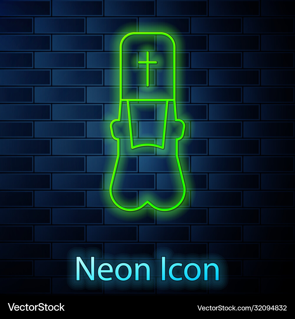 Glowing neon line priest icon isolated on brick Vector Image