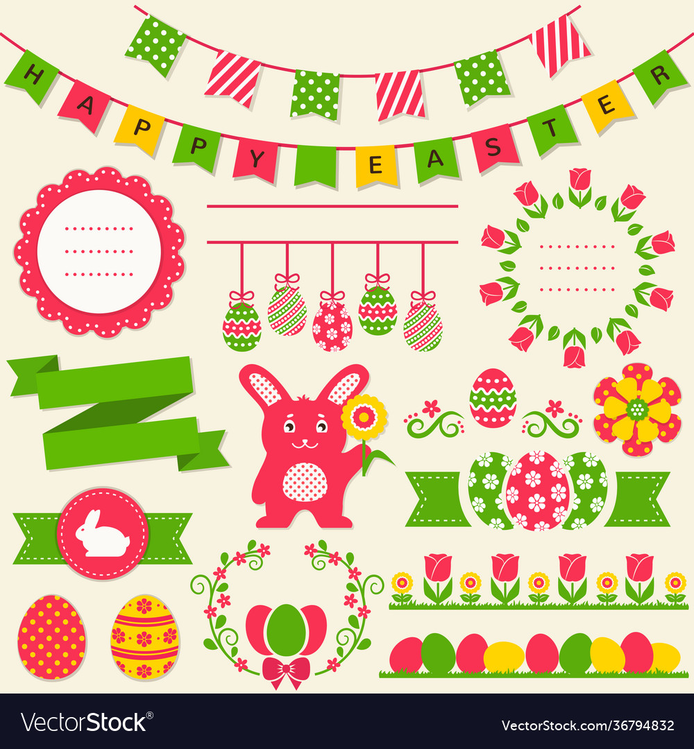 Happy easter design elements Royalty Free Vector Image