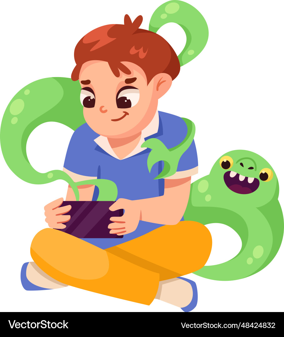 Little boy in dangerous situation playing video Vector Image
