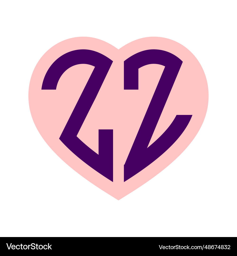 Logo z heart monogram 2 letters alphabet font Vector Image