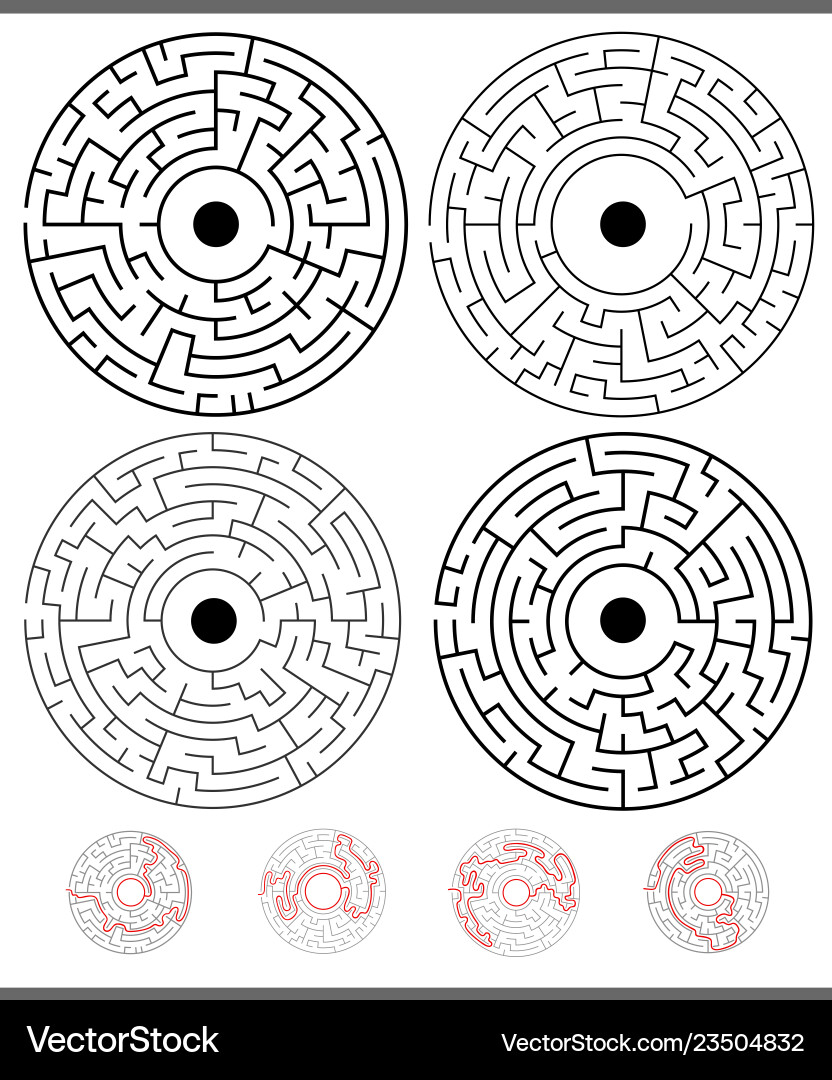 Maze game activities set with solutions Royalty Free Vector