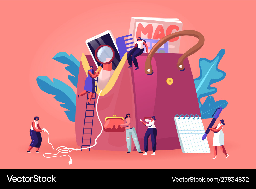 Tiny women characters walk around huge female Vector Image