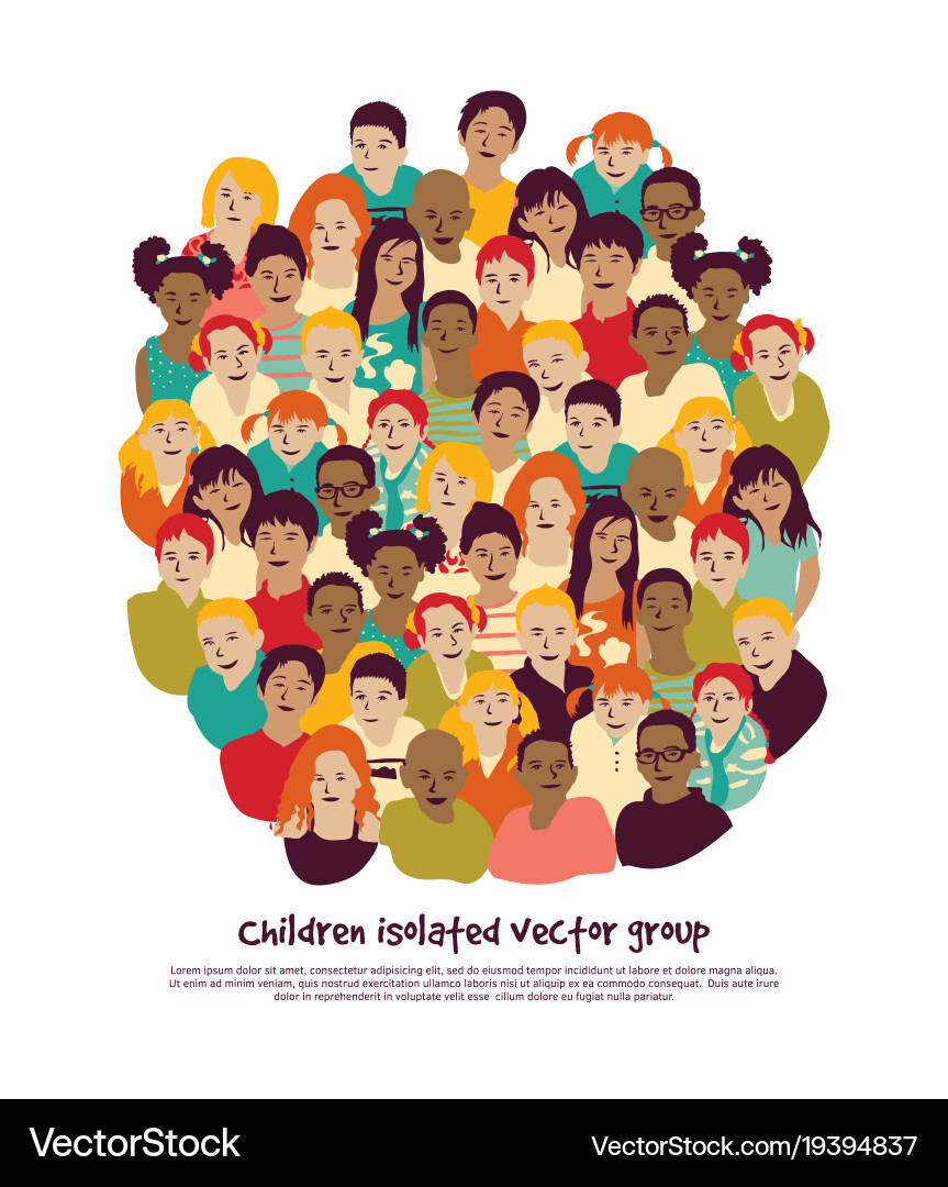 Children crowd group color isolated on white Vector Image