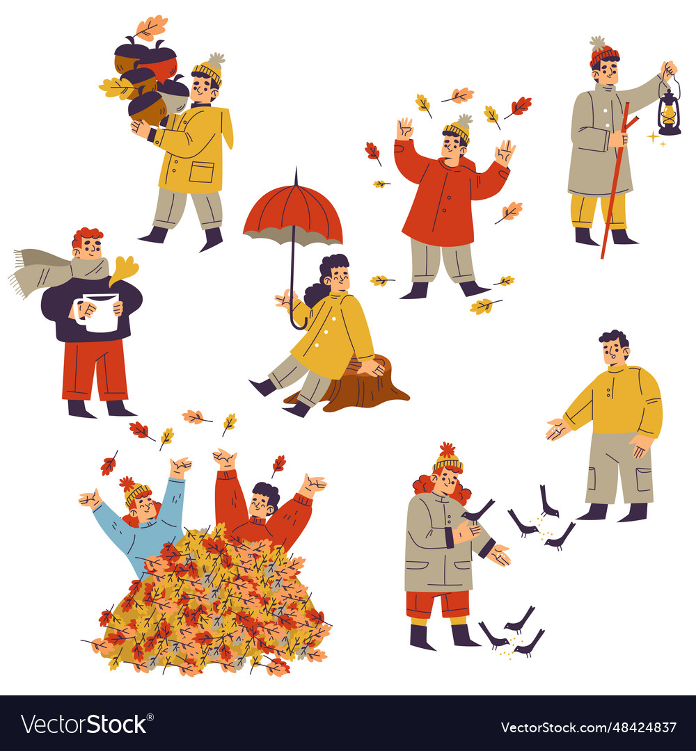 Children in fall season enjoy outdoor activity Vector Image