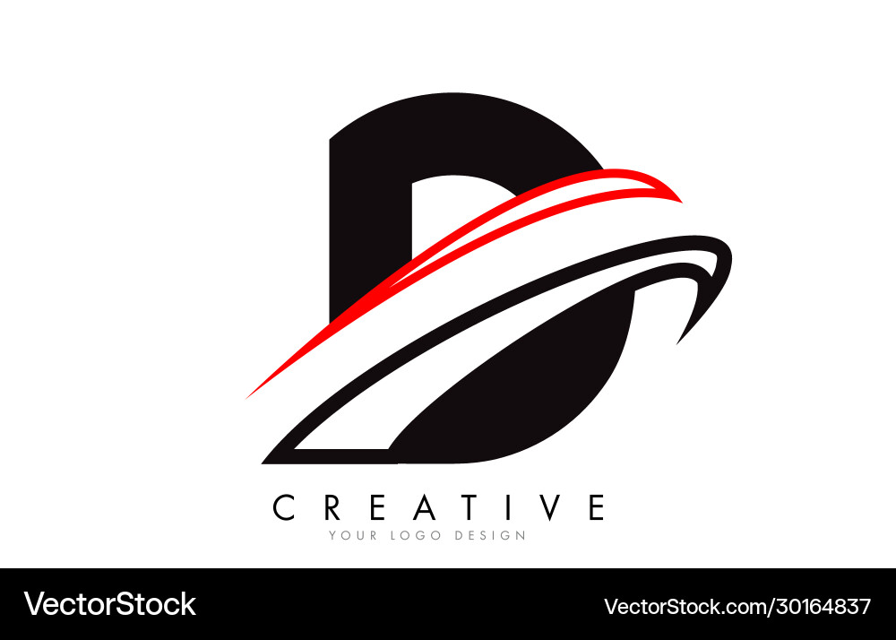 D letter logo with black and red monogram swashes Vector Image