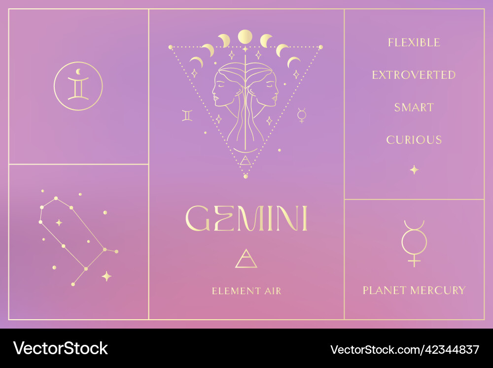 Gemini gold zodiac sign design Royalty Free Vector Image