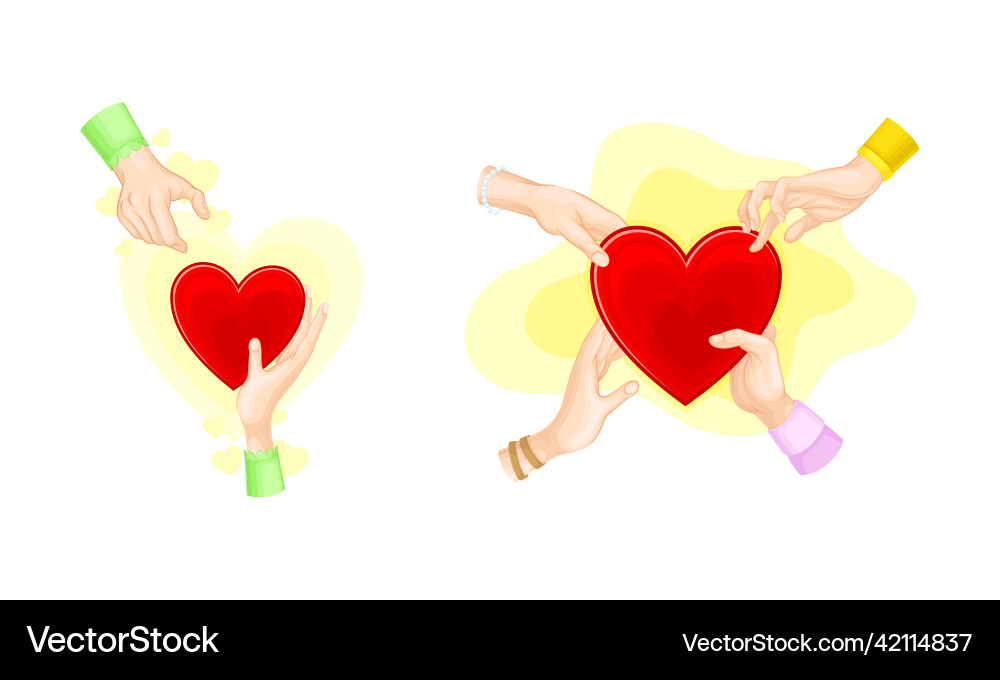 Hands with red hearts set happy people sharing Vector Image