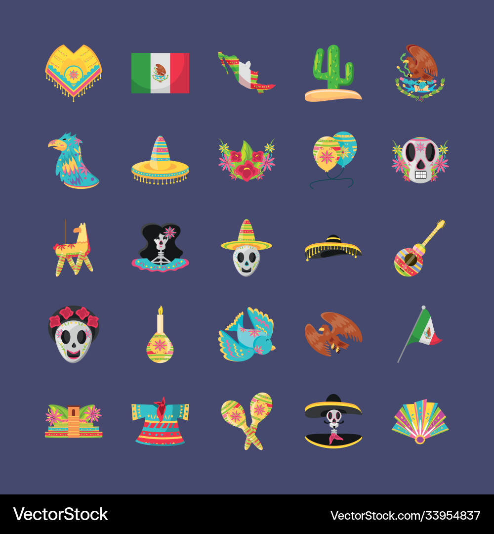 Mexican detailed style symbols set design Vector Image