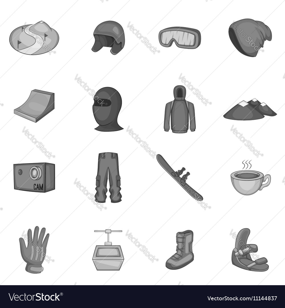 Snowboarding icons set gray monochrome style Vector Image