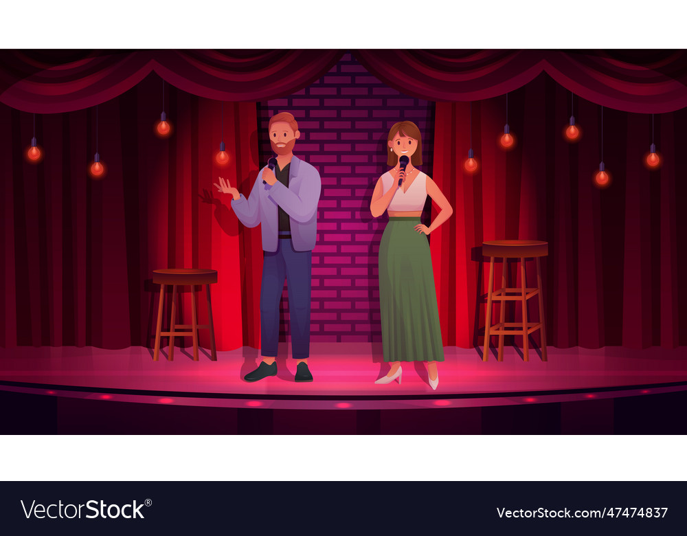 Standup comedy show with comedians couple Vector Image Standup comedy show with comedians couple Vector Image