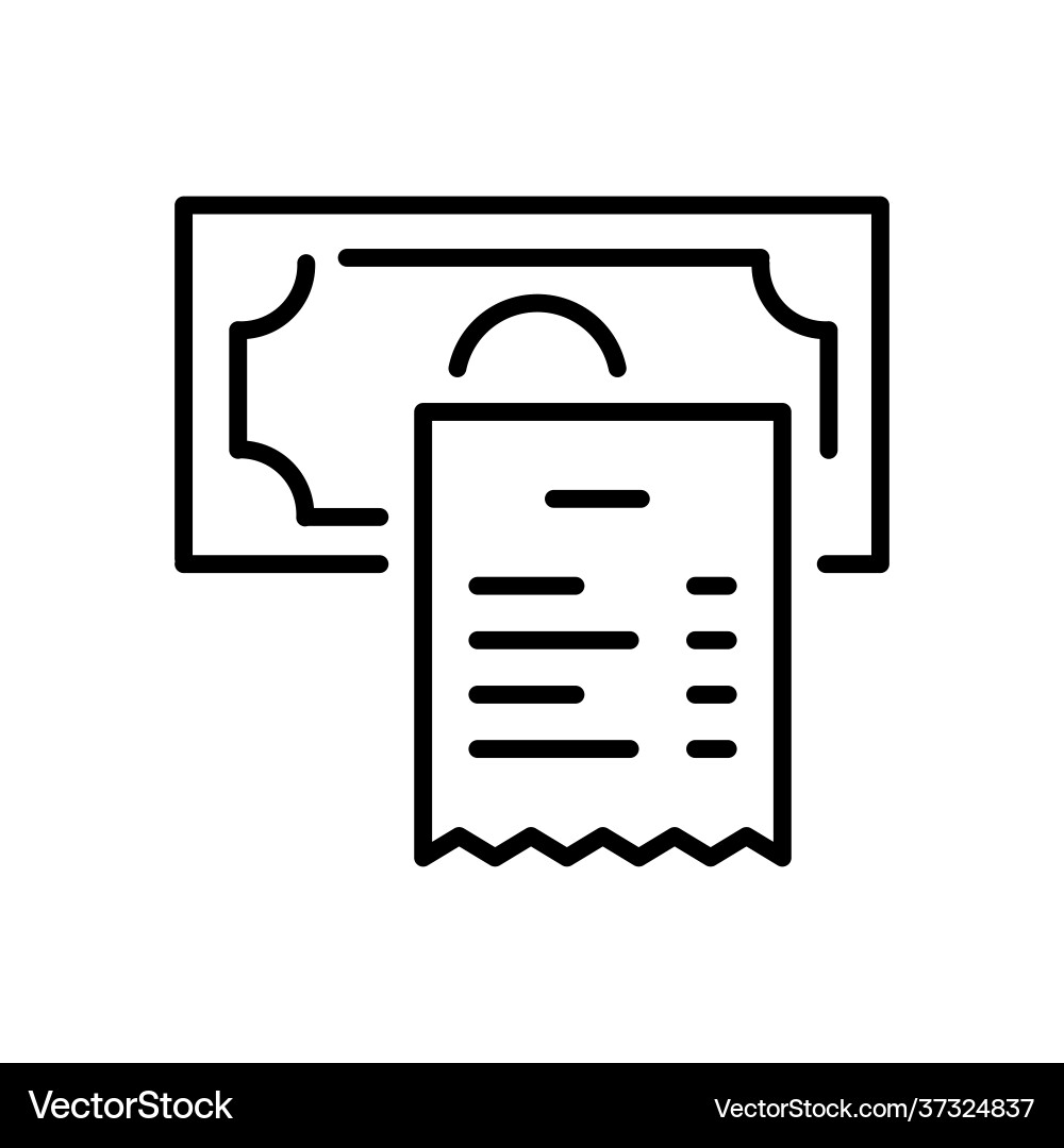 Till receipt and banknote thin line icon isolated Vector Image