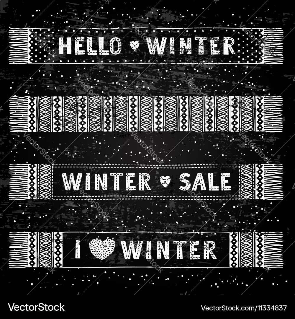 Winter special banner or label with knitted woolen