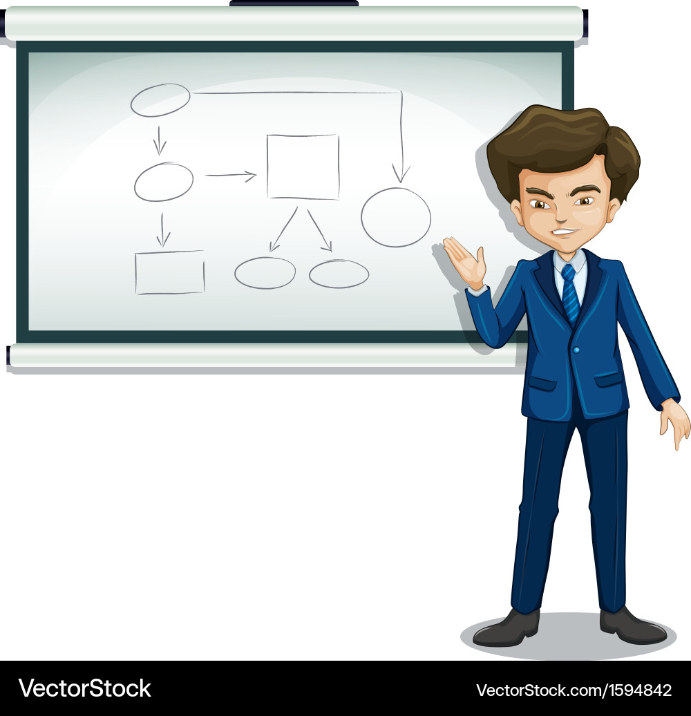 A boy explaining the diagram in bulletin board Vector Image