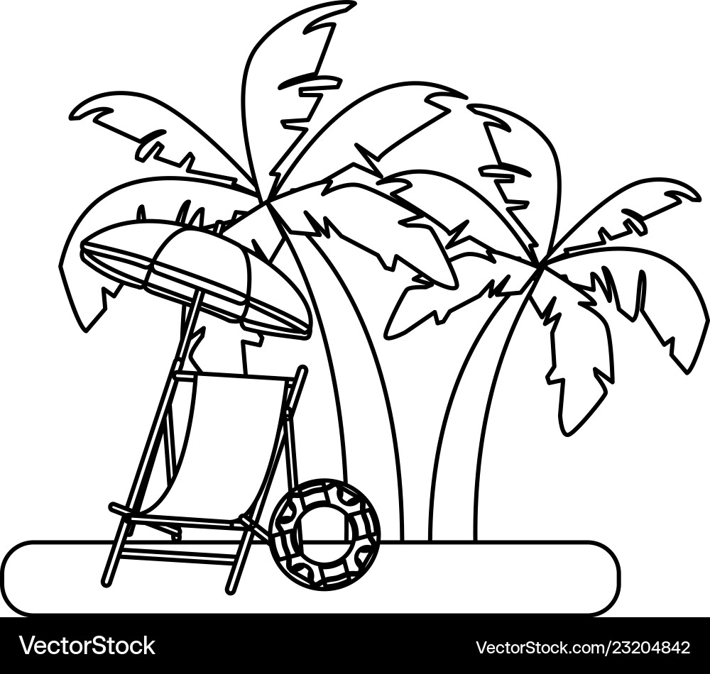 Beach and summer concept in black white Royalty Free Vector