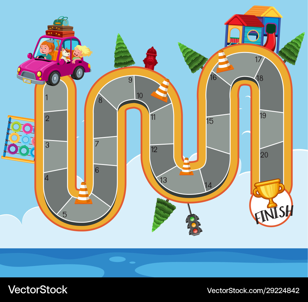 Boardgame design template with people in car Vector Image