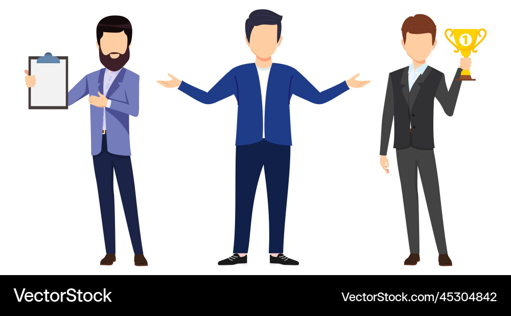 Businessman character team standing and waving Vector Image