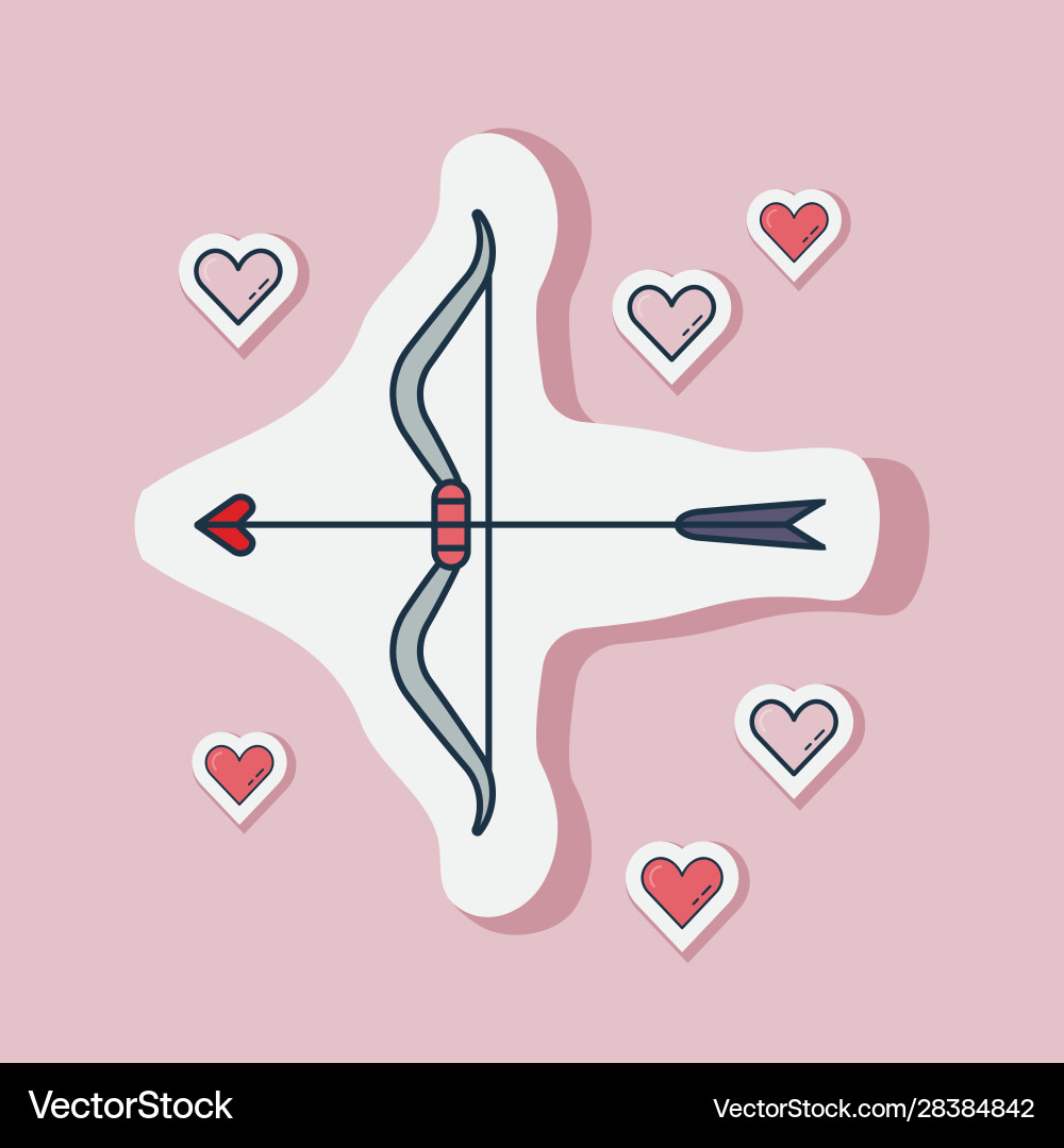 Cupid bow with love arrows sticker in flat Vector Image