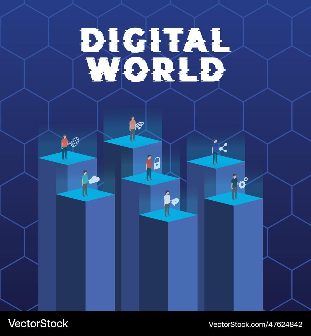 Digital world concept poster people with internet Vector Image