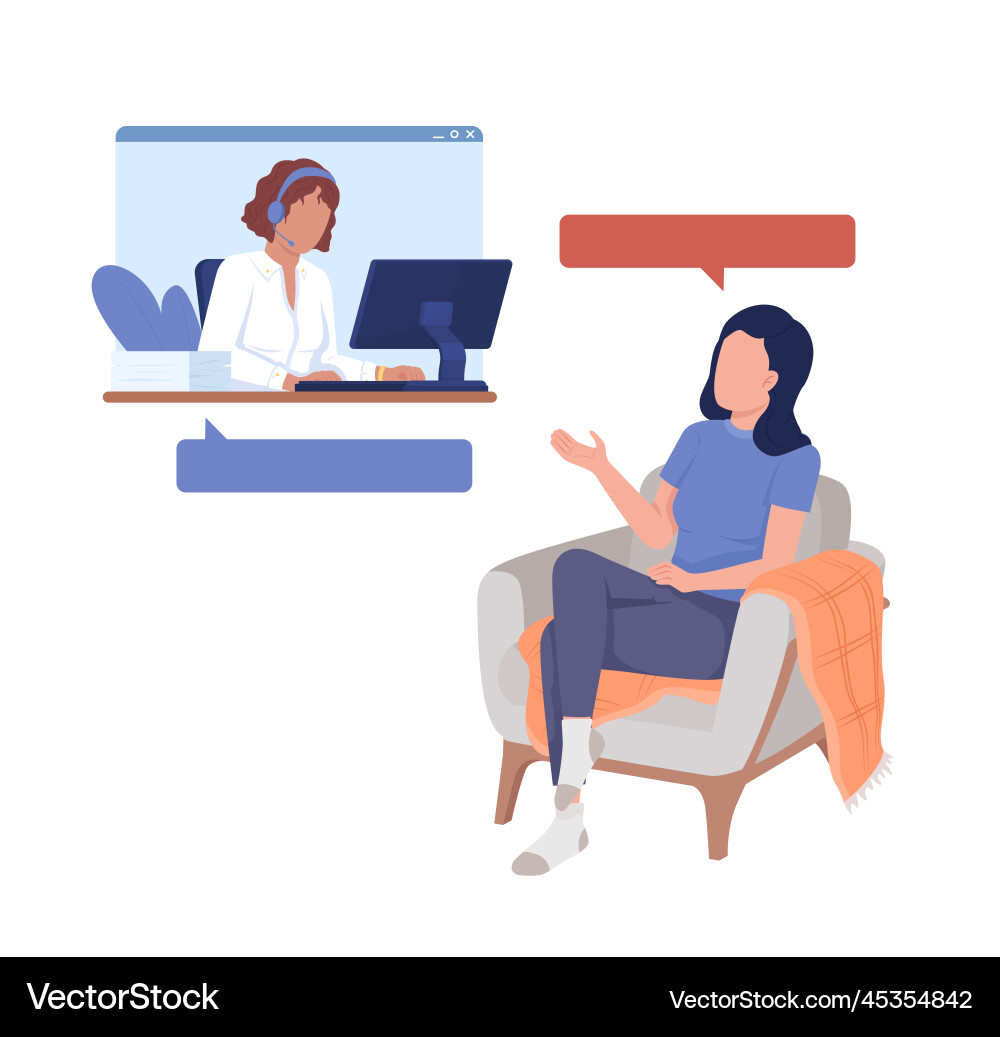 Female client consulting with call center agent Vector Image