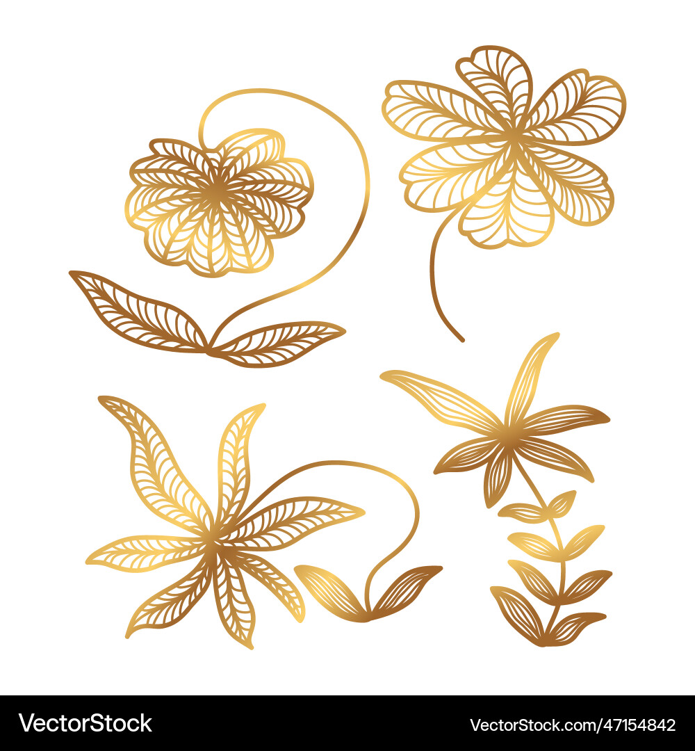Golden floral with line style Royalty Free Vector Image