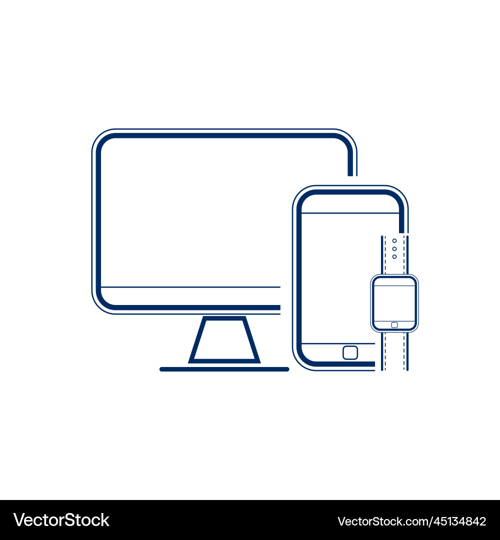 Monitor phone and clock icons on white background Vector Image