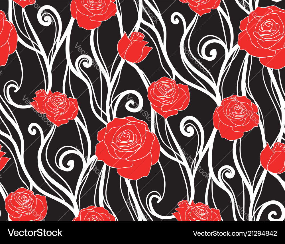 Seamless texture with roses and vines on a dark Vector Image