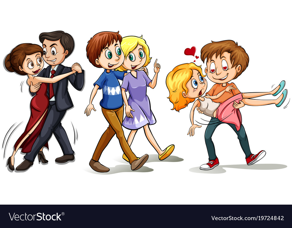 Three couples doing different activities Vector Image