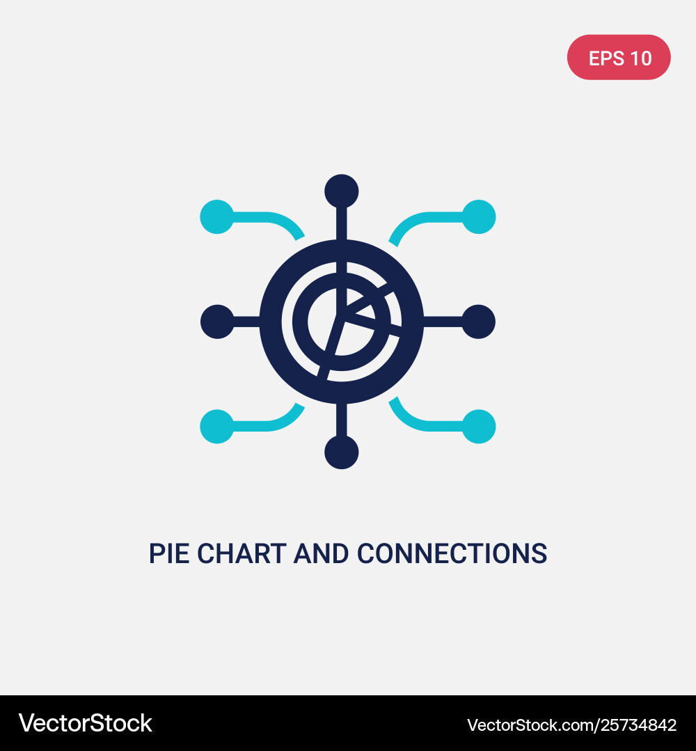 Two color pie chart and connections icon from Vector Image
