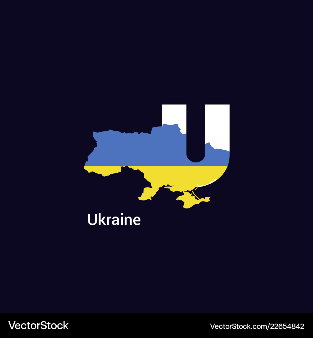 Ukraine initial letter country with map and flag Vector Image