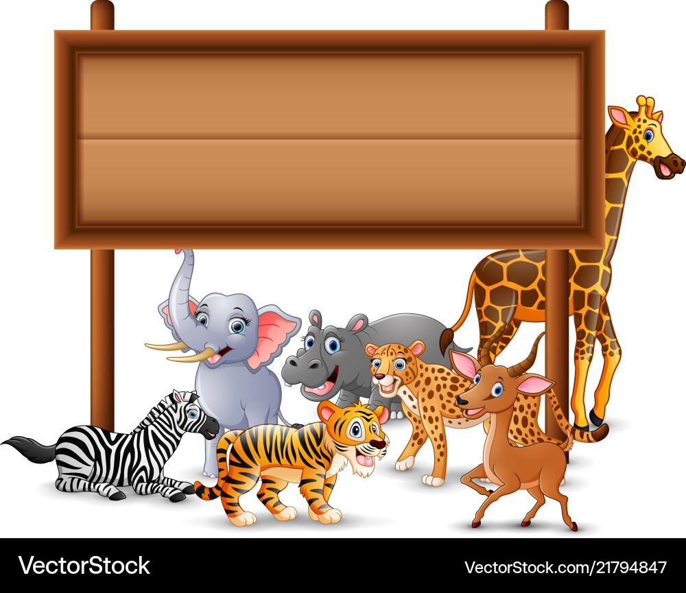 Animals and blank sign wood Royalty Free Vector Image