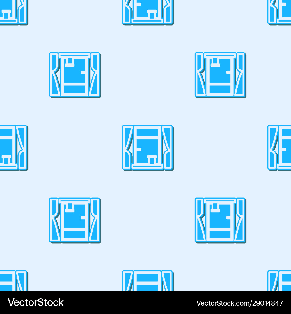 Blue line window with curtains in room icon Vector Image
