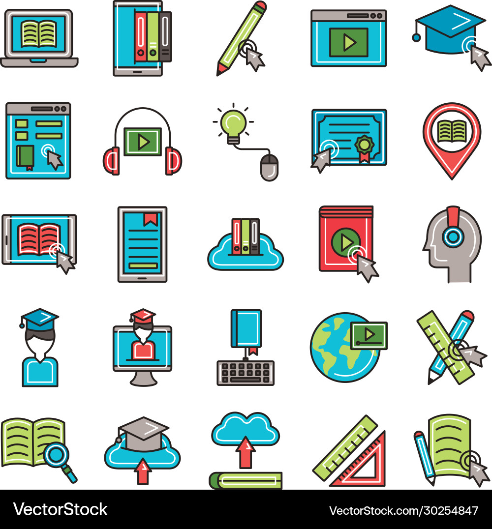 Bundle education online set icons Royalty Free Vector Image
