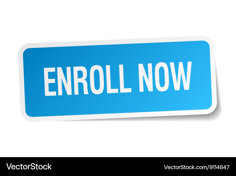 Enroll now blue square sticker isolated on white Vector Image