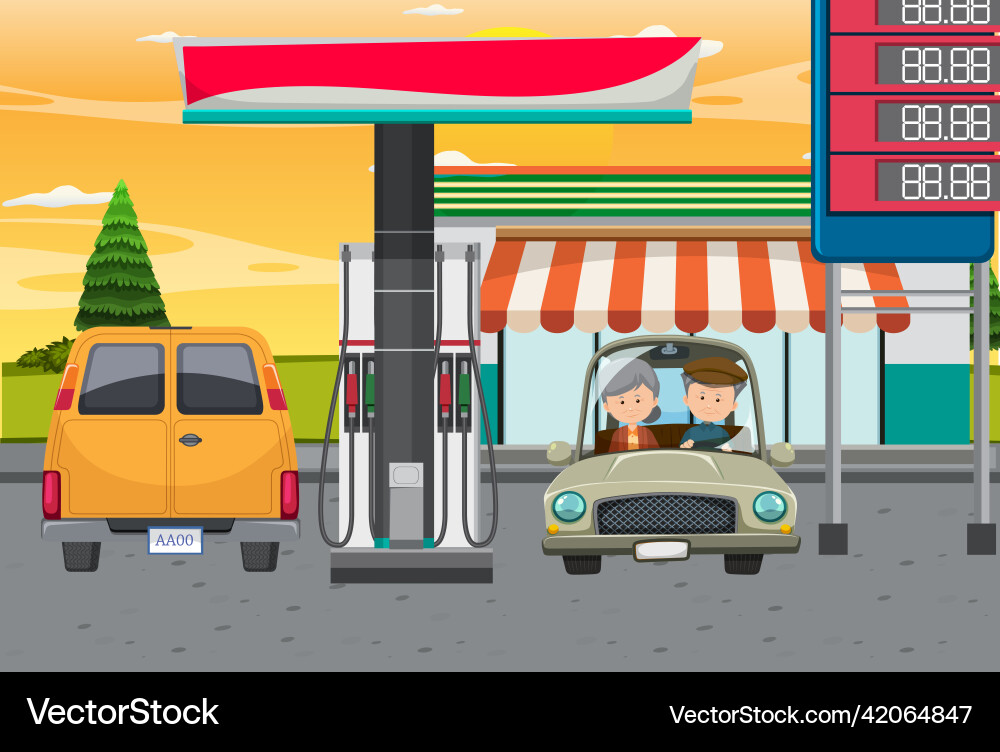 Gas station cartoon scene Royalty Free Vector Image