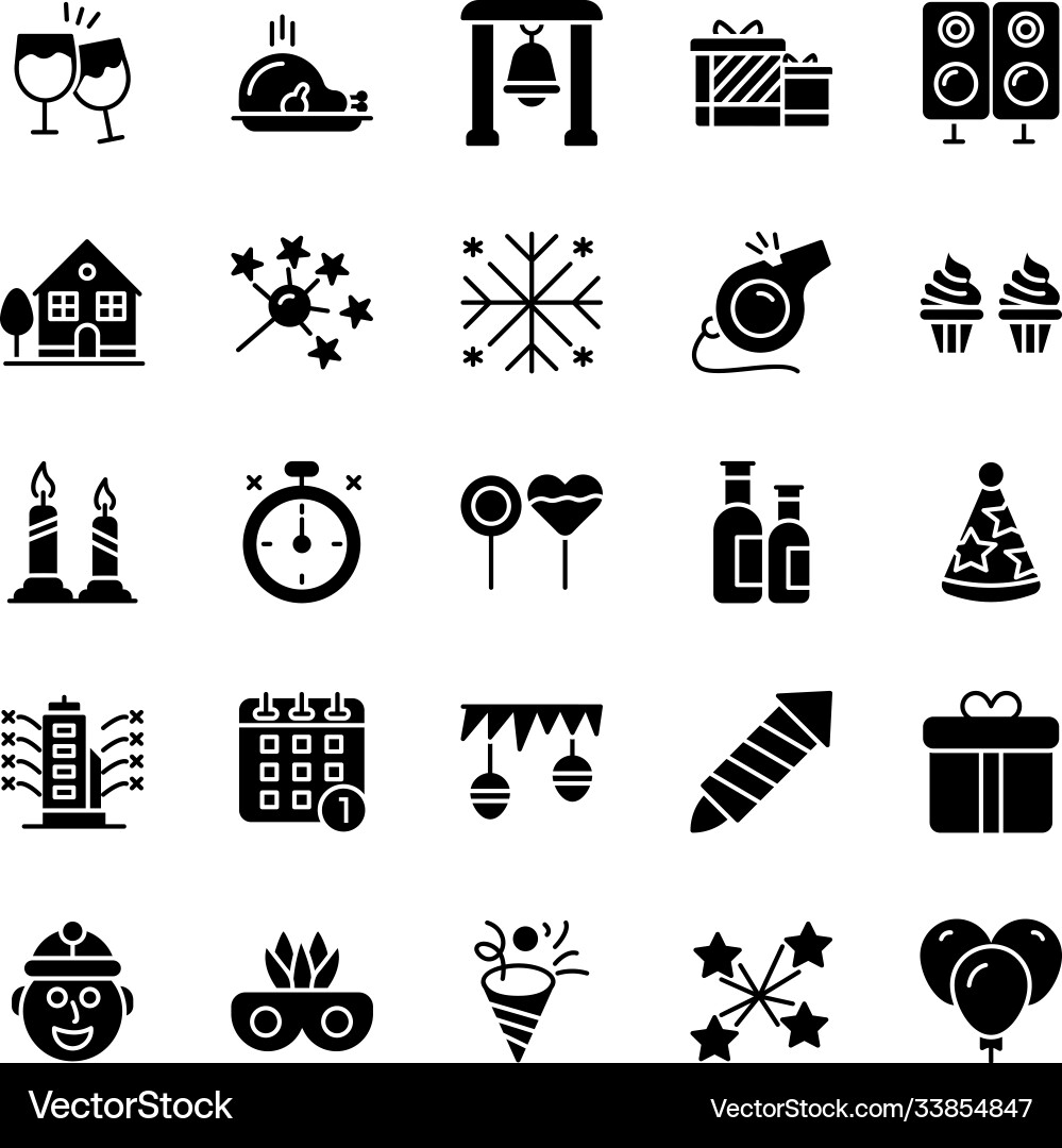 New year glyph icons Royalty Free Vector Image