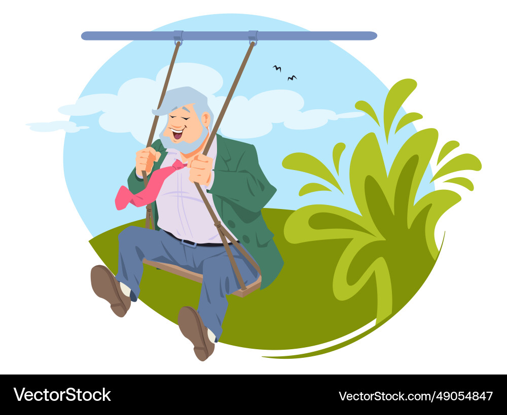 Older man on rope swing for internet and mobile Vector Image