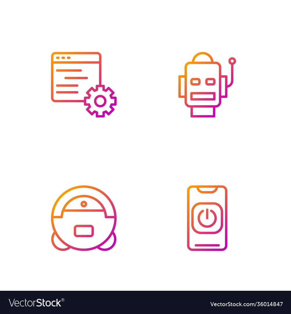 Set line turn off robot from phone robot vacuum Vector Image Set line turn off robot from phone robot vacuum Vector Image