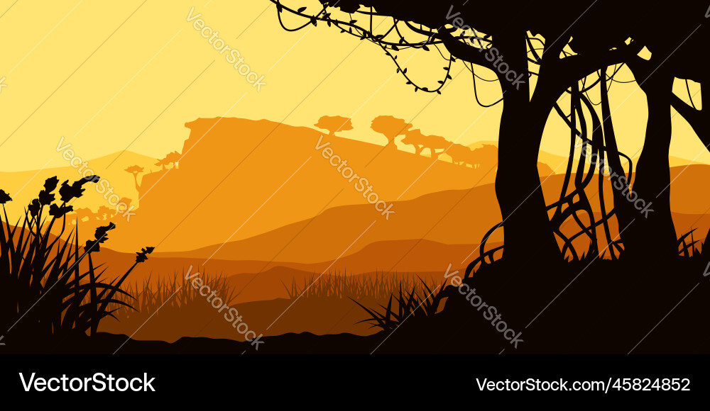 African landscape in sunset colors layer design Vector Image