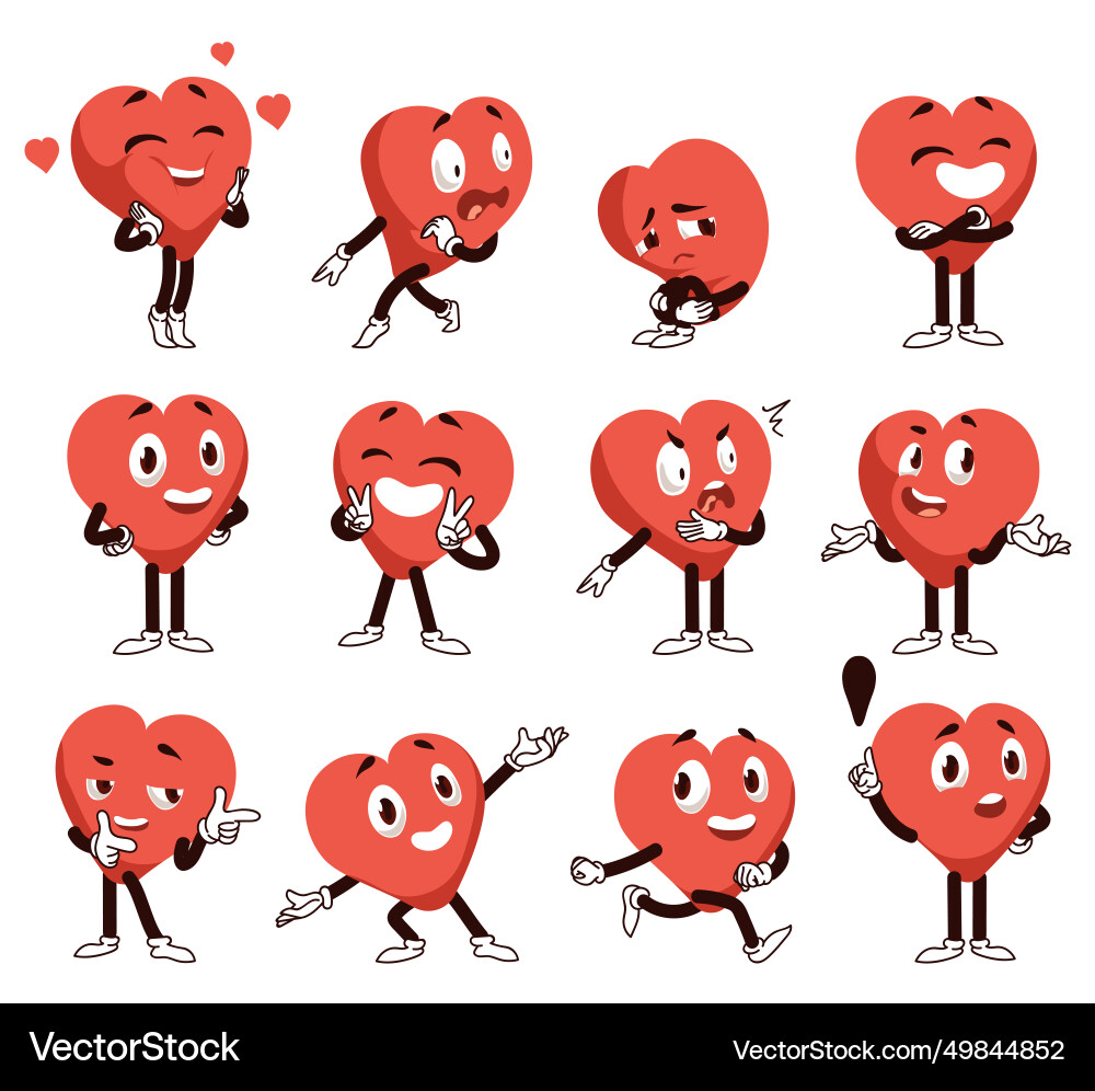Cartoon heart character cute red shape Royalty Free Vector