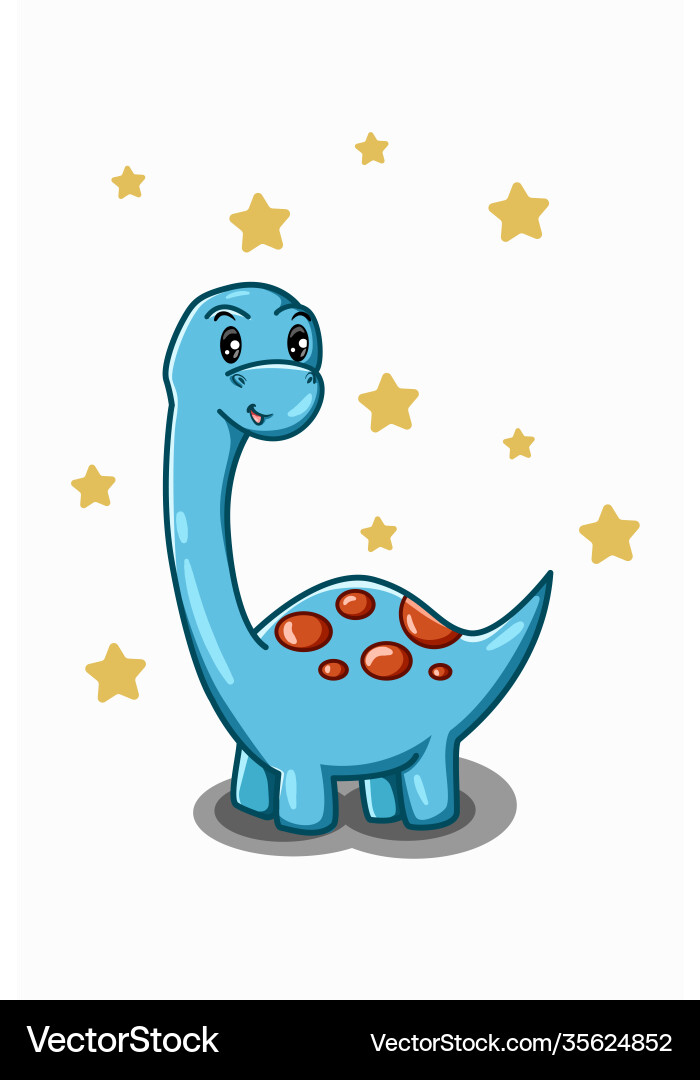 Cute Blue Dinosaur with Star Background Royalty Free Vector