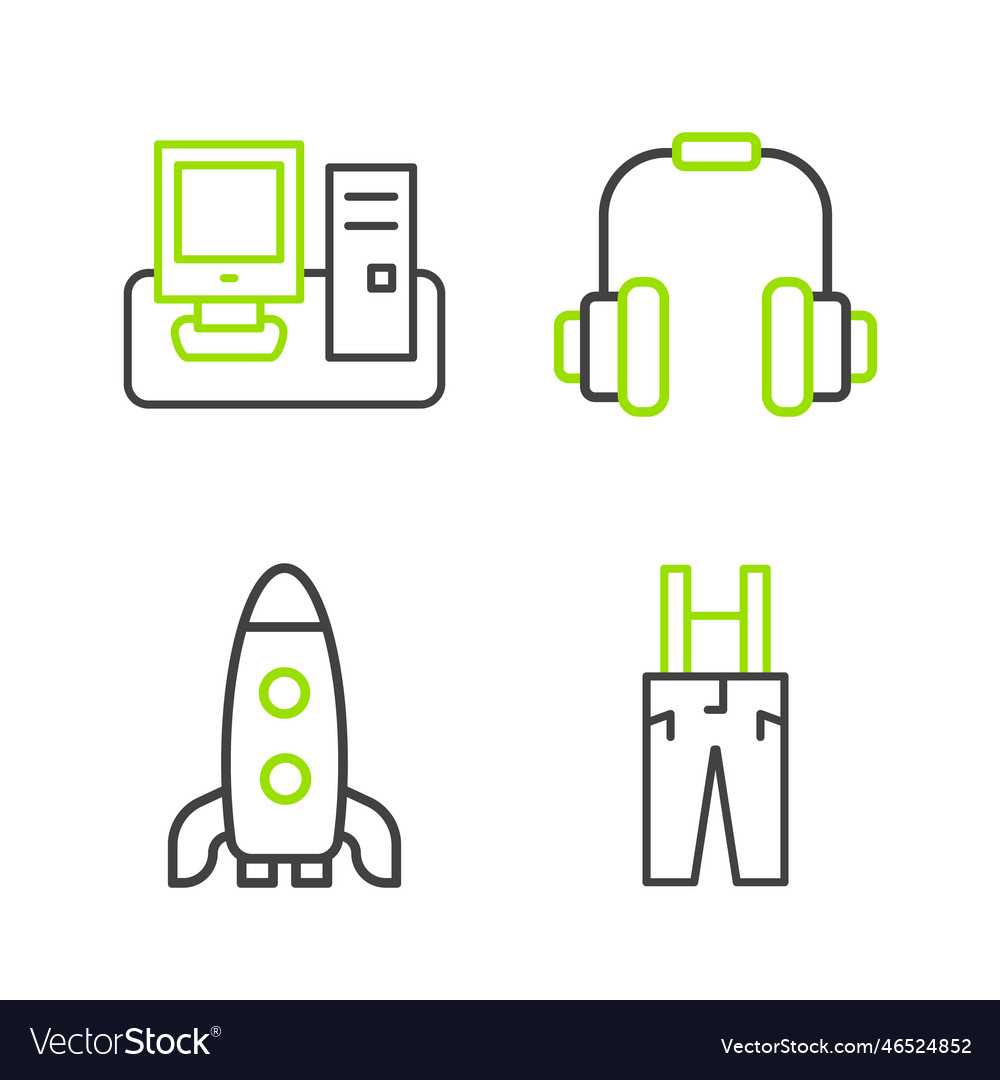 Set line pants with suspenders rocket ship Vector Image