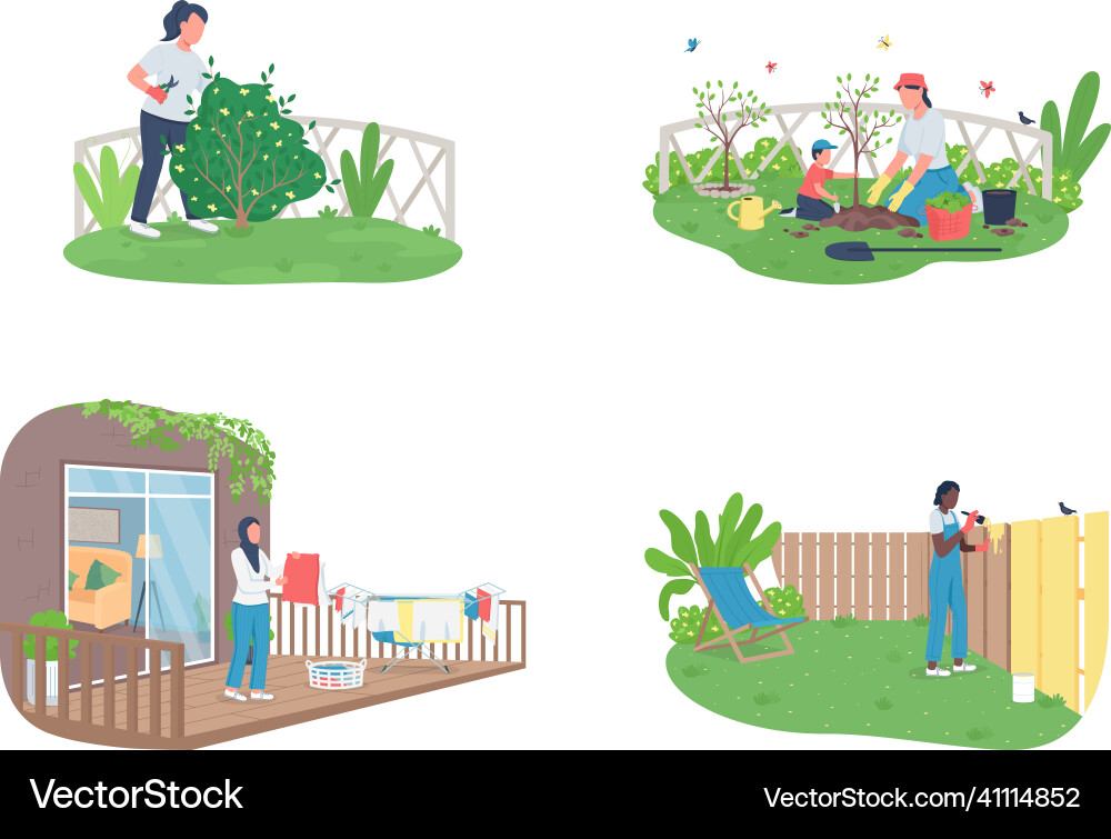 Spring garden maintenance flat color faceless Vector Image