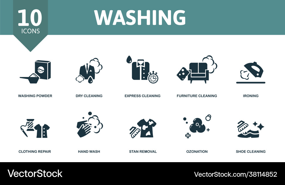 Washing icon set contains editable icons laundry Vector Image
