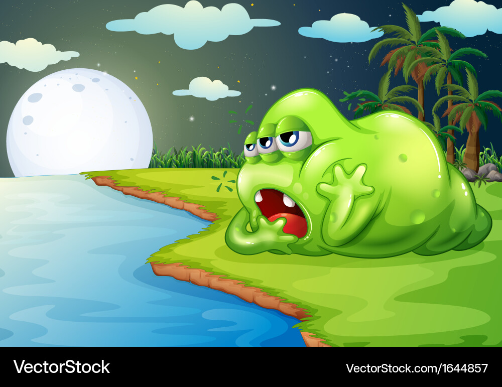 A sleepy monster at the riverside Royalty Free Vector Image
