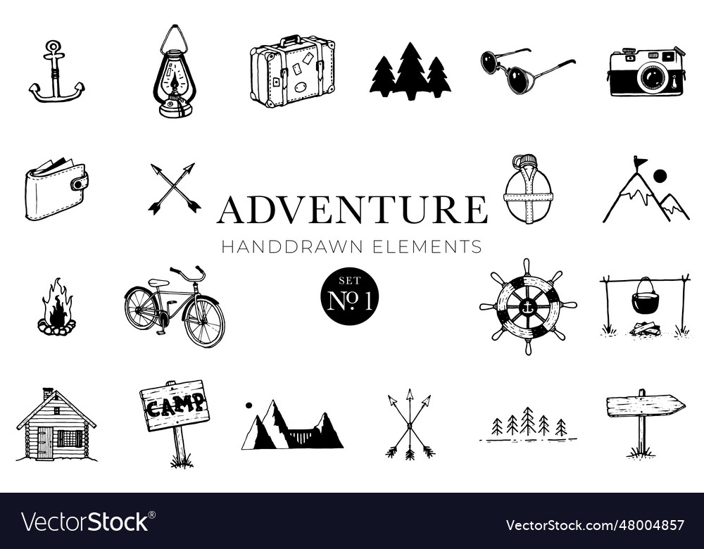 Adventure handdrawn elements travel drawings Vector Image