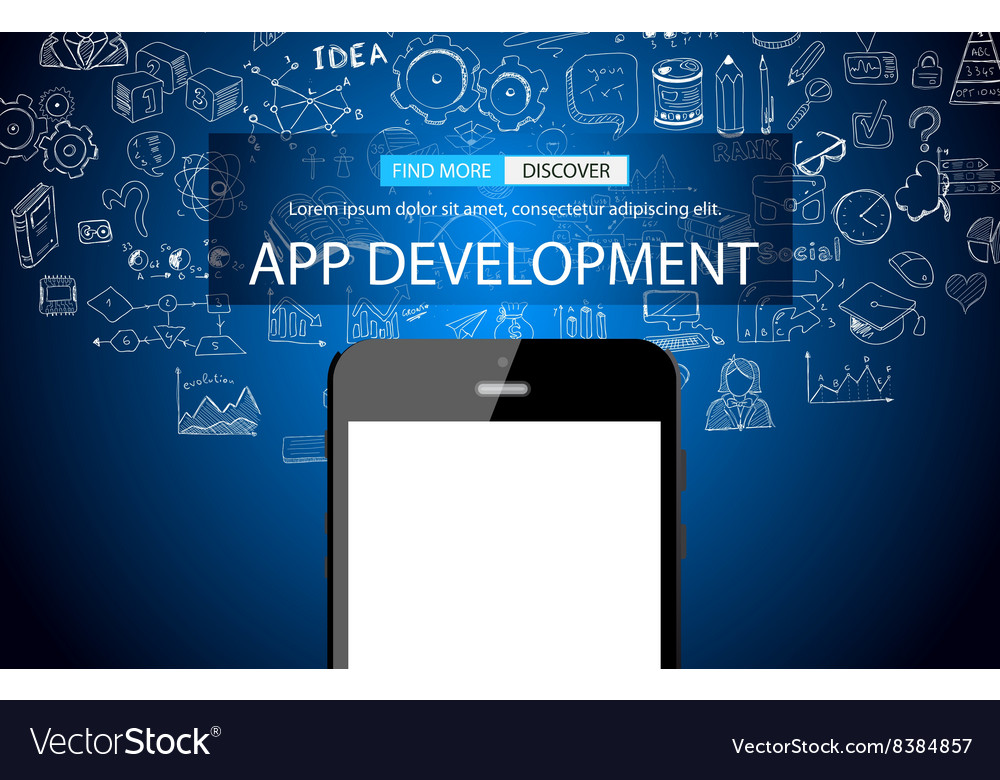 App development concept background with doodle Vector Image